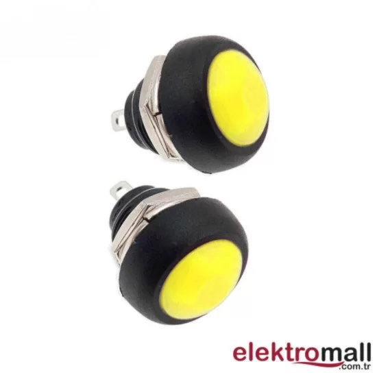 PBS-33B Push Buton 12mm Sarı Mantar Buton - ELEKTROMALL
